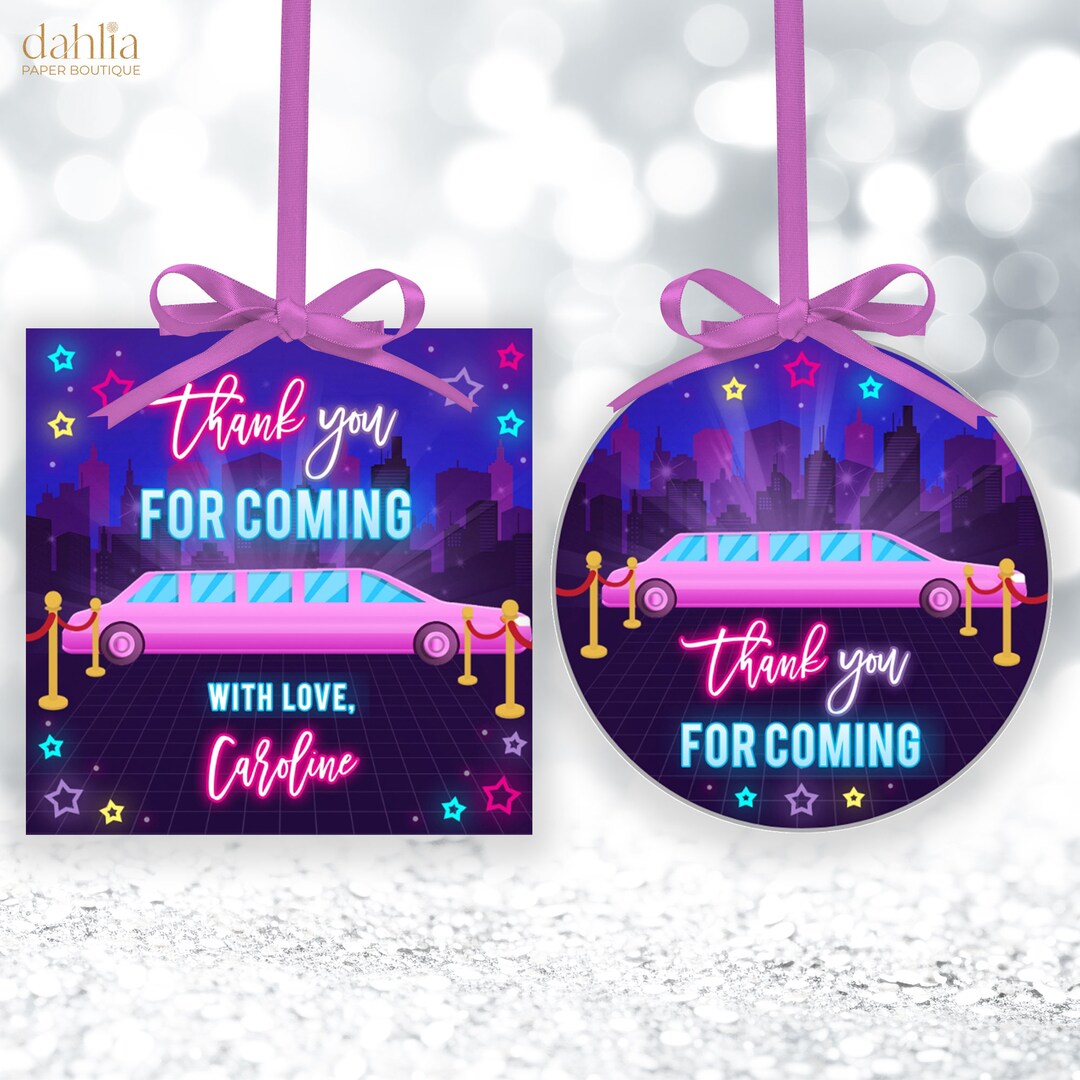 Limo Party Thank You Gift Tag, EDITABLE Pink VIP Limousine Birthday ...