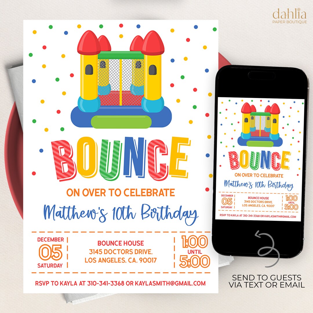 Bounce House Birthday Invitation, EDITABLE Kids Park Party Invitation ...