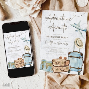 Travel Retirement Invitation, Editable Adventure Awaits Retirement ...