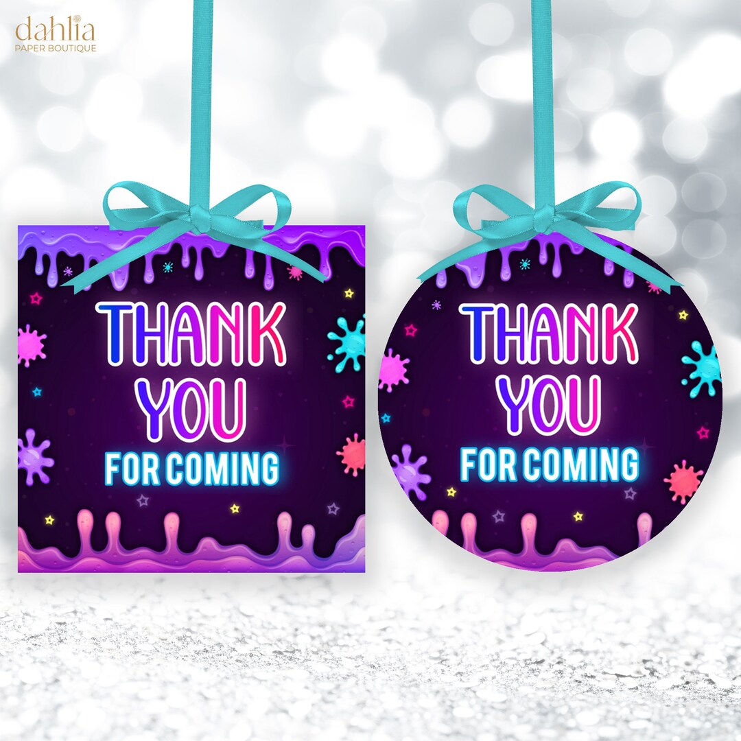 Slime Thank You Gift Tag, EDITABLE Slime Birthday Label, Girl Neon Glow ...