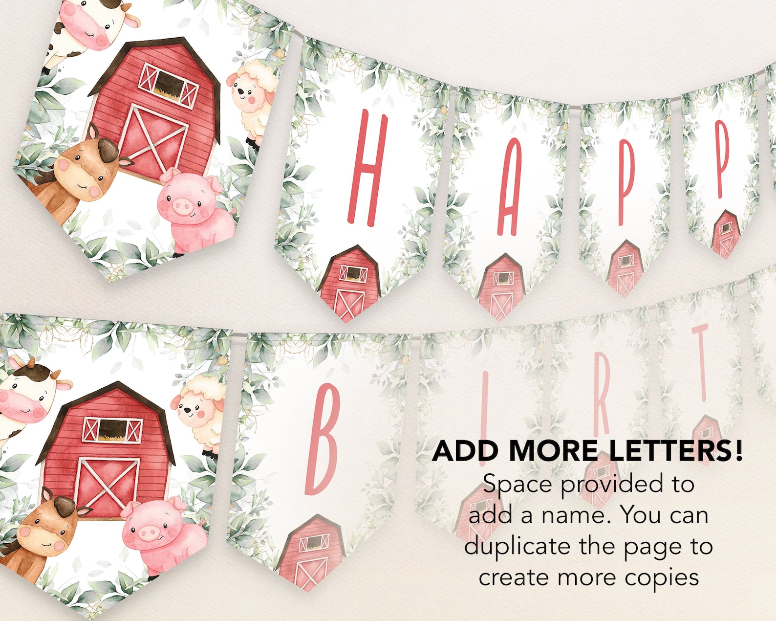 EDITABLE Farm Happy Birthday Banner, Ranch Animals Birthday Banner ...