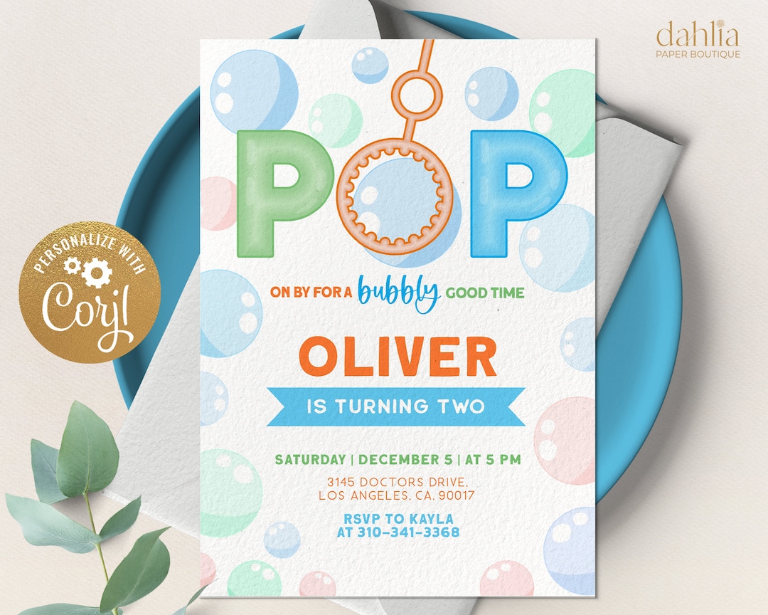 Bubble Party Birthday Invitation, EDITABLE Bubble Birthday Invite, Pop ...