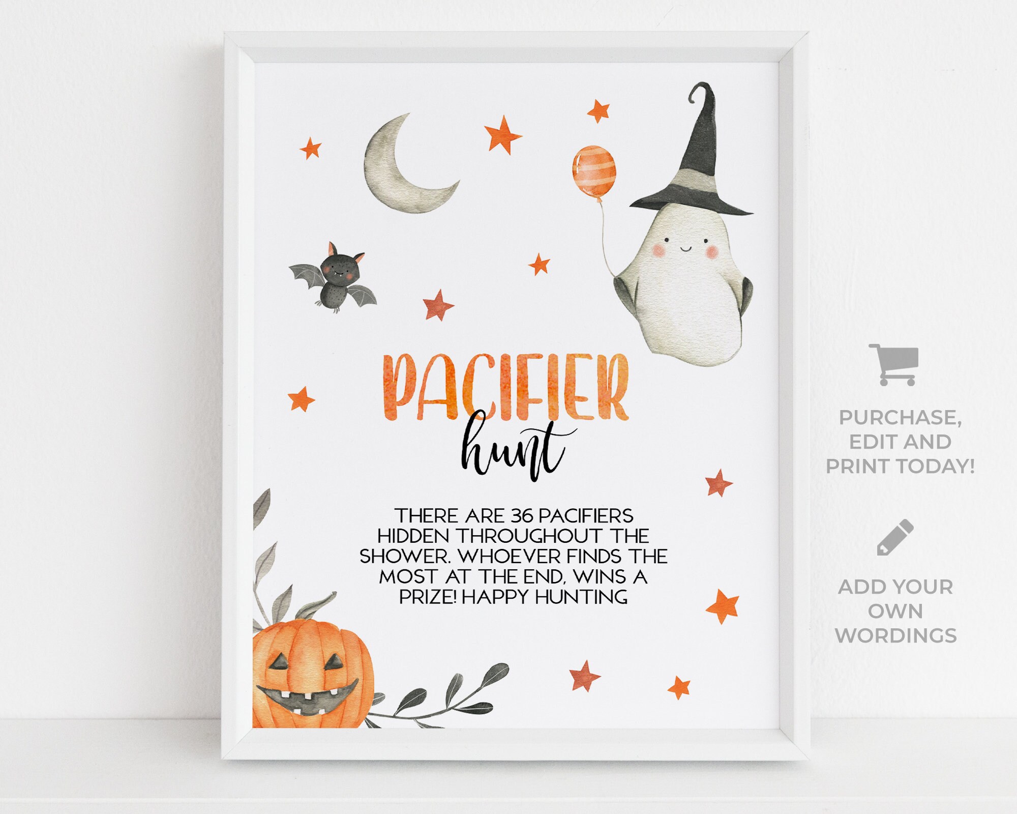 Little Boo Baby Shower Pacifier Hunt Game Sign Editable Ghost - Etsy