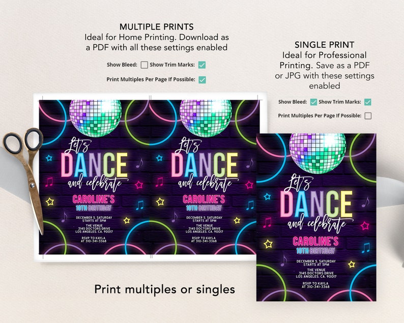 EDITABLE Dance Party Invitation Disco Birthday Invite Glow - Etsy