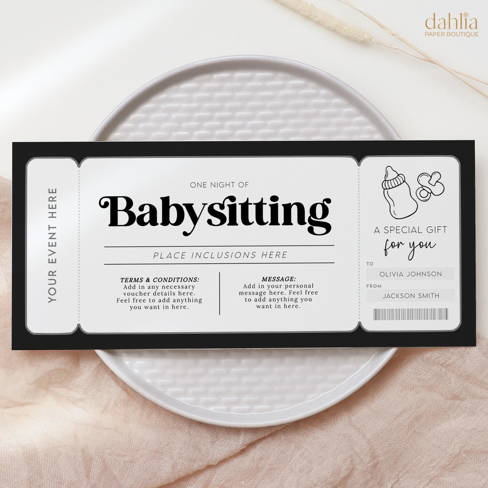 Babysitting Gift Voucher, Editable Babysitting Coupon Template ...