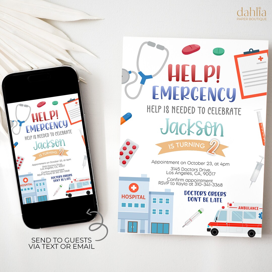 Kids Doctor Birthday Invitation, EDITABLE First Responders Party, Boy ...