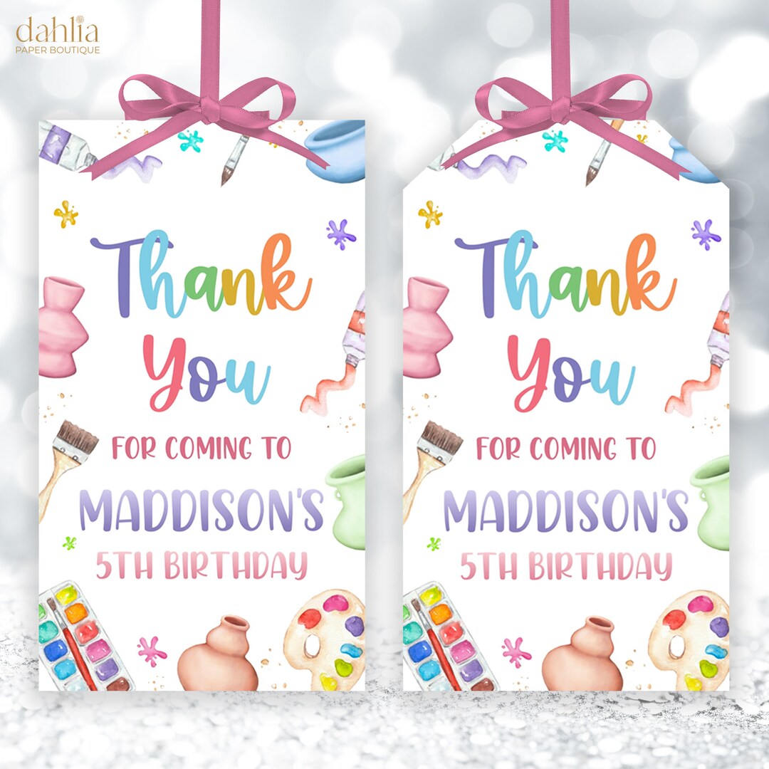 Pottery Painting Birthday Gift Tag, EDITABLE Painting Party Favor ...