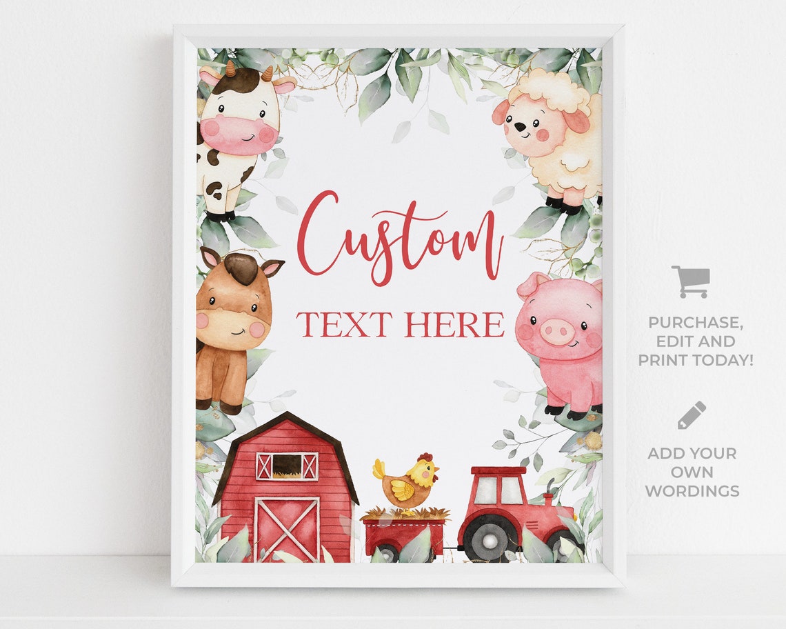 EDITABLE Farm Baby Shower Custom Text Sign Barn Animal Baby - Etsy