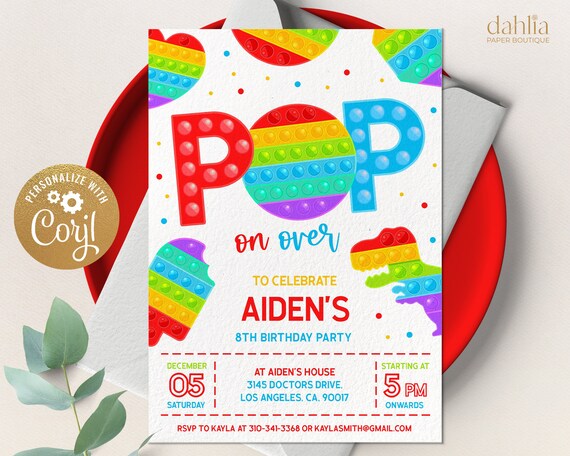 EDITABLE Pop It Birthday Invitation Pop It Party Invitation | Etsy