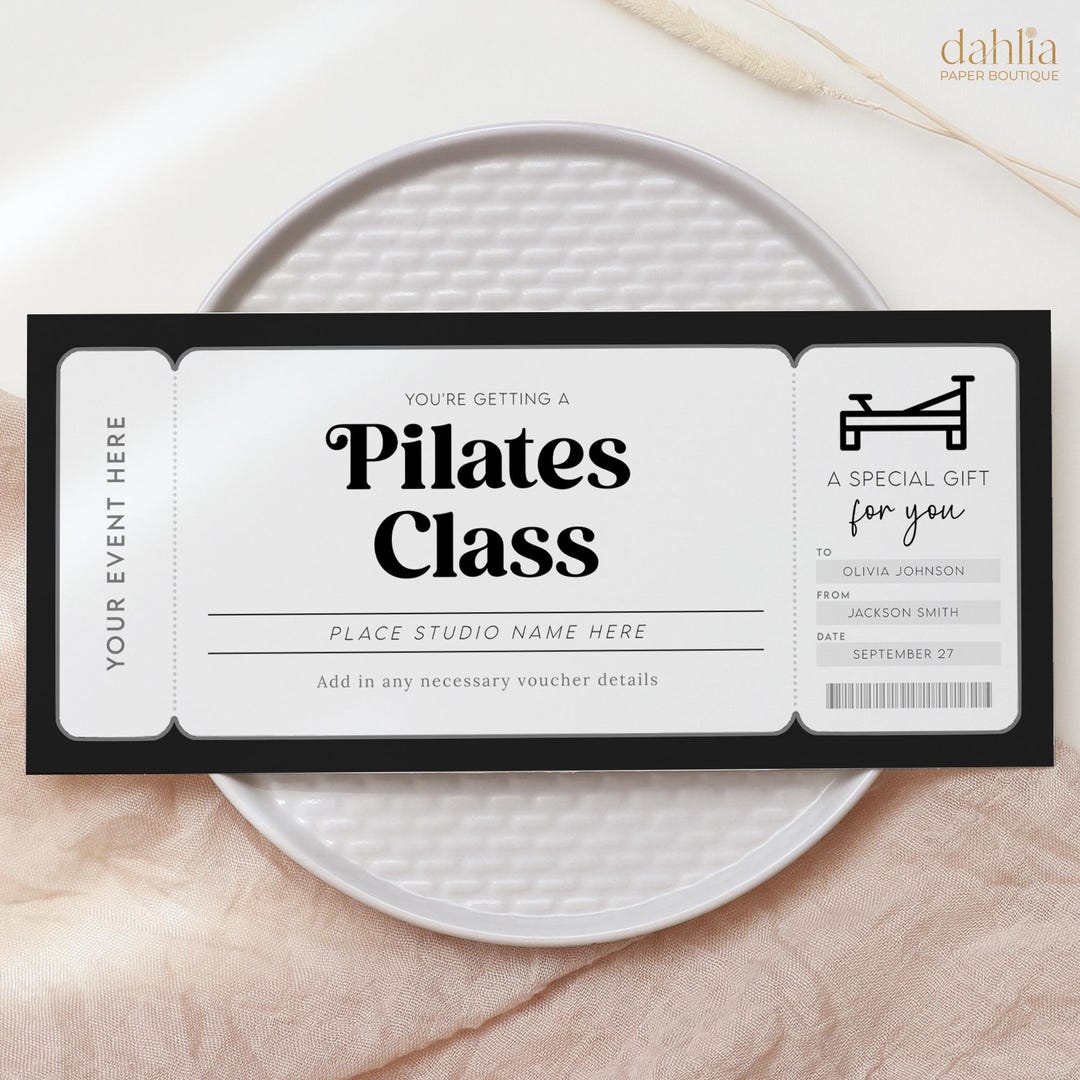 Pilates Class Gift Voucher, Editable Pilates Ticket Invitation, Pilates ...