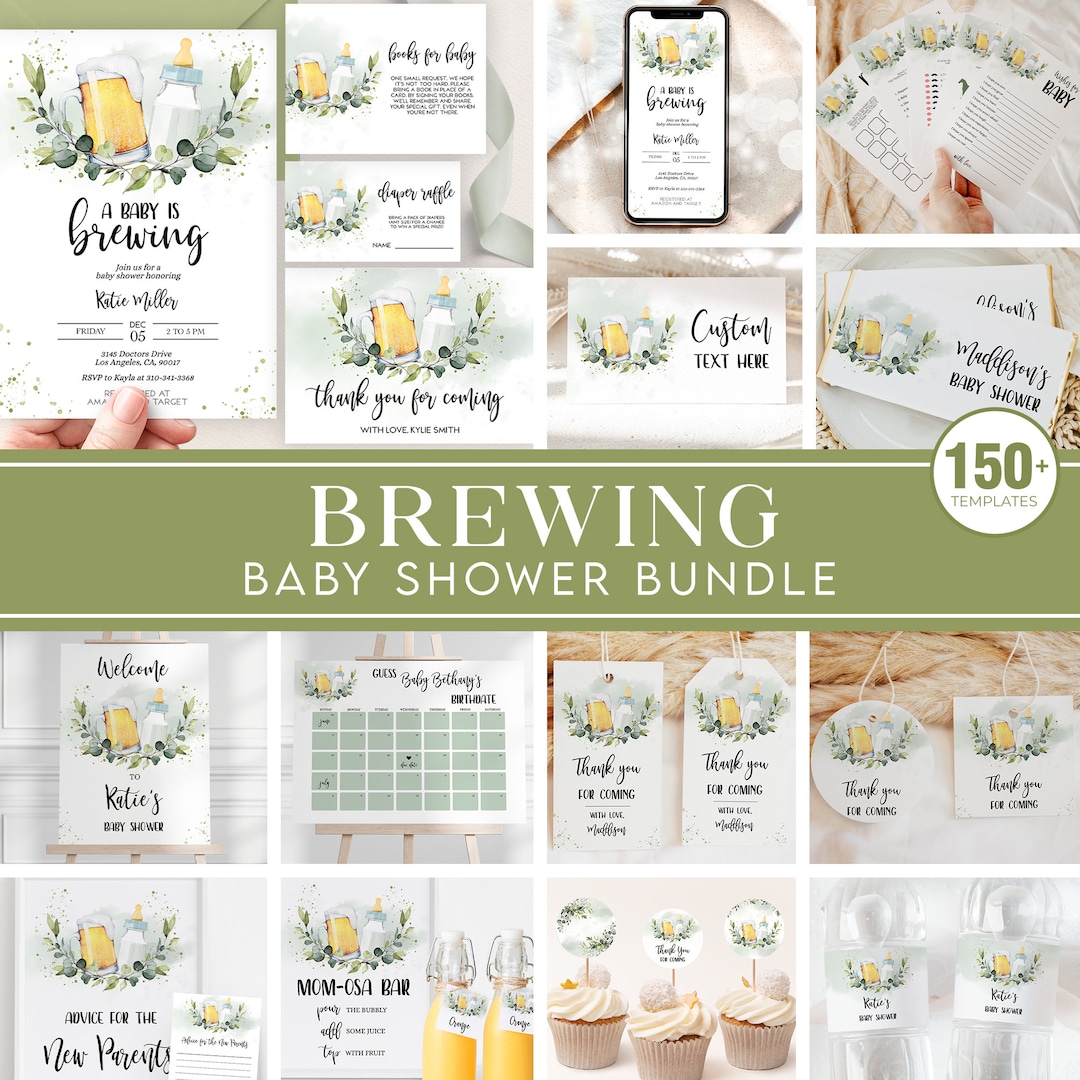 Baby is Brewing Baby Shower Bundle, EDITABLE Beer Baby Shower ...