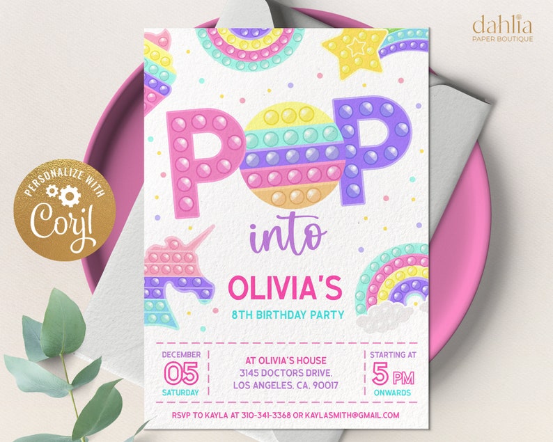 EDITABLE Pop It Birthday Invitation Pop It Party Invitation - Etsy