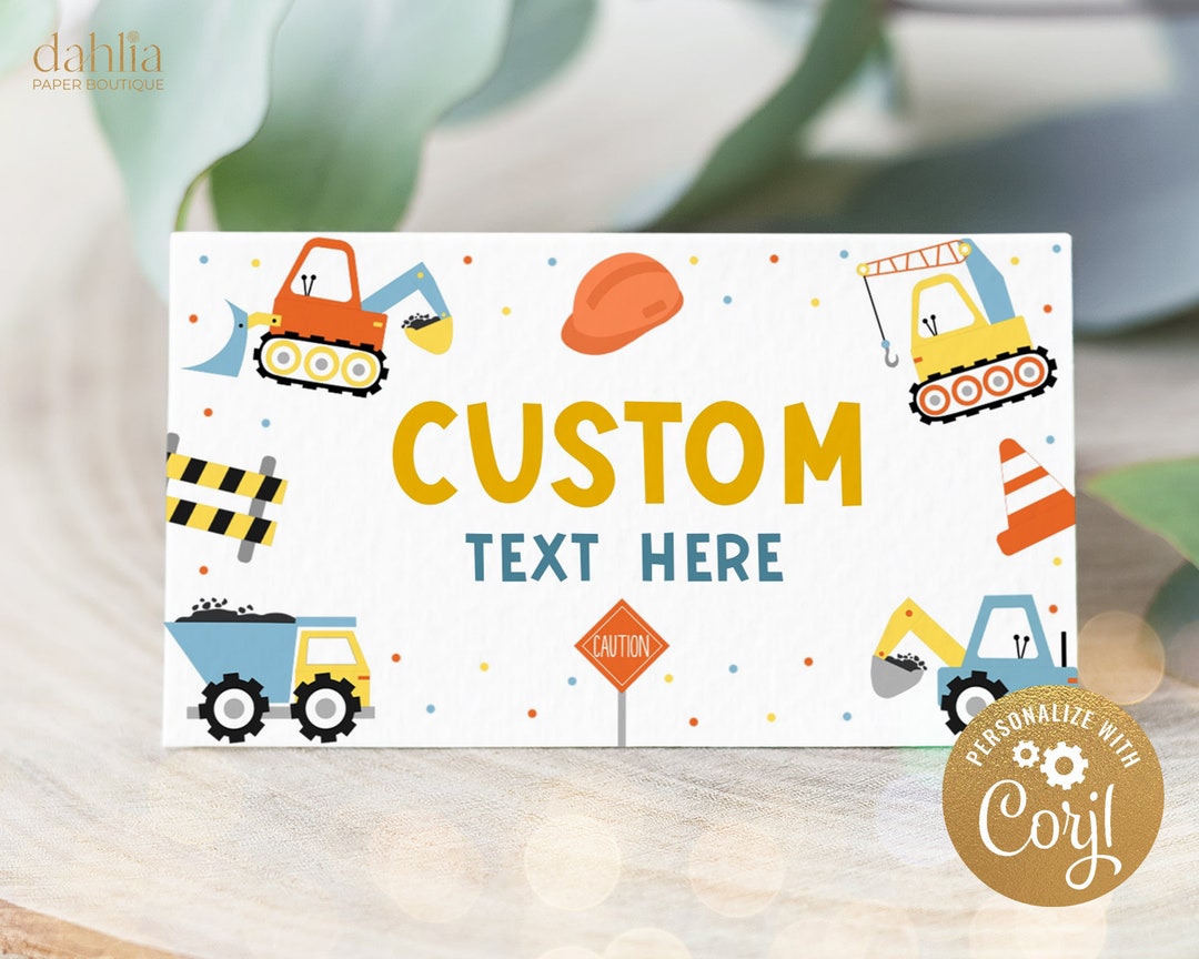 Construction Food Labels Template, Dump Trucks Party Place Card, Any ...