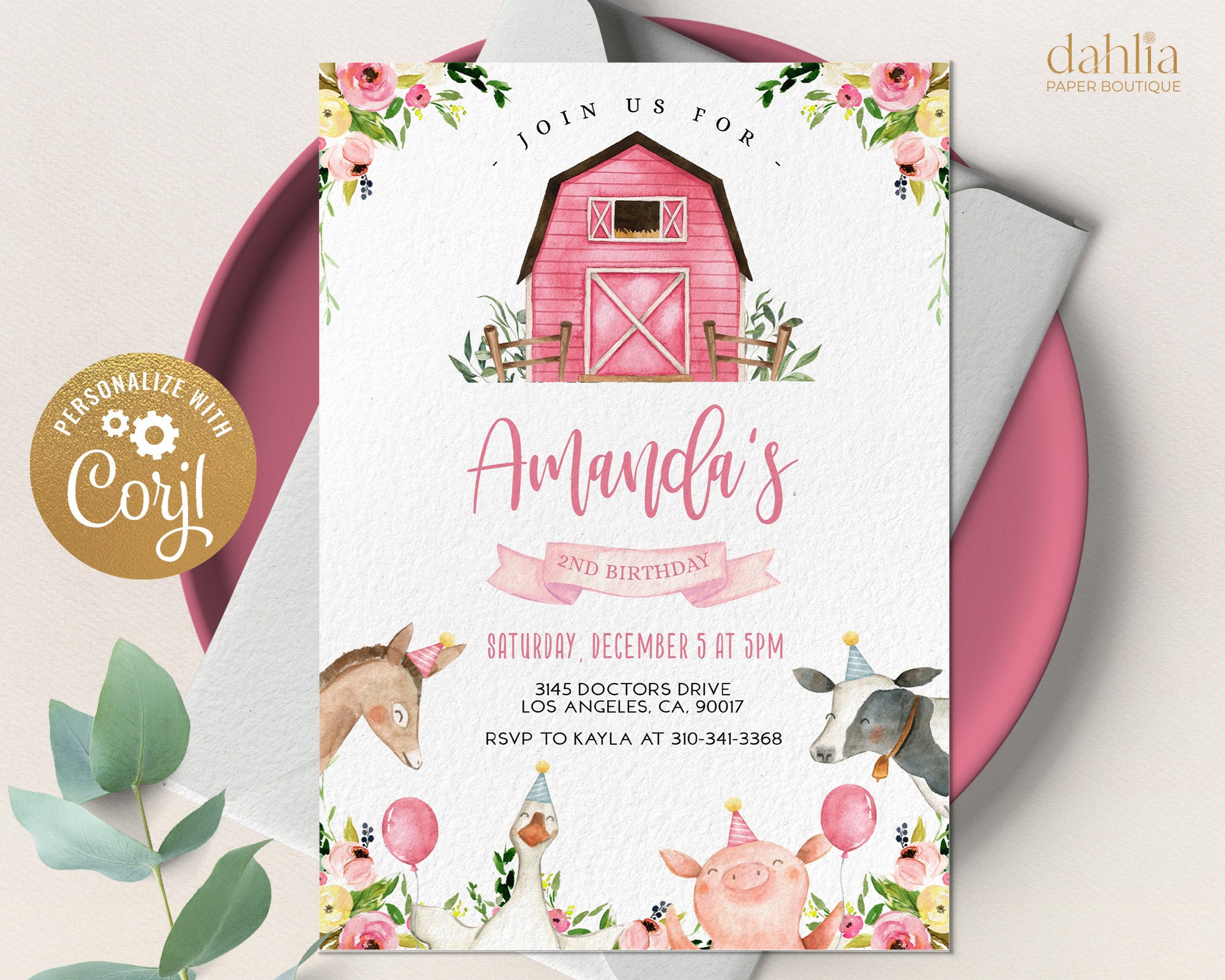 Farm Modern Birthday Invitation Barn Animals Party Invite - Etsy
