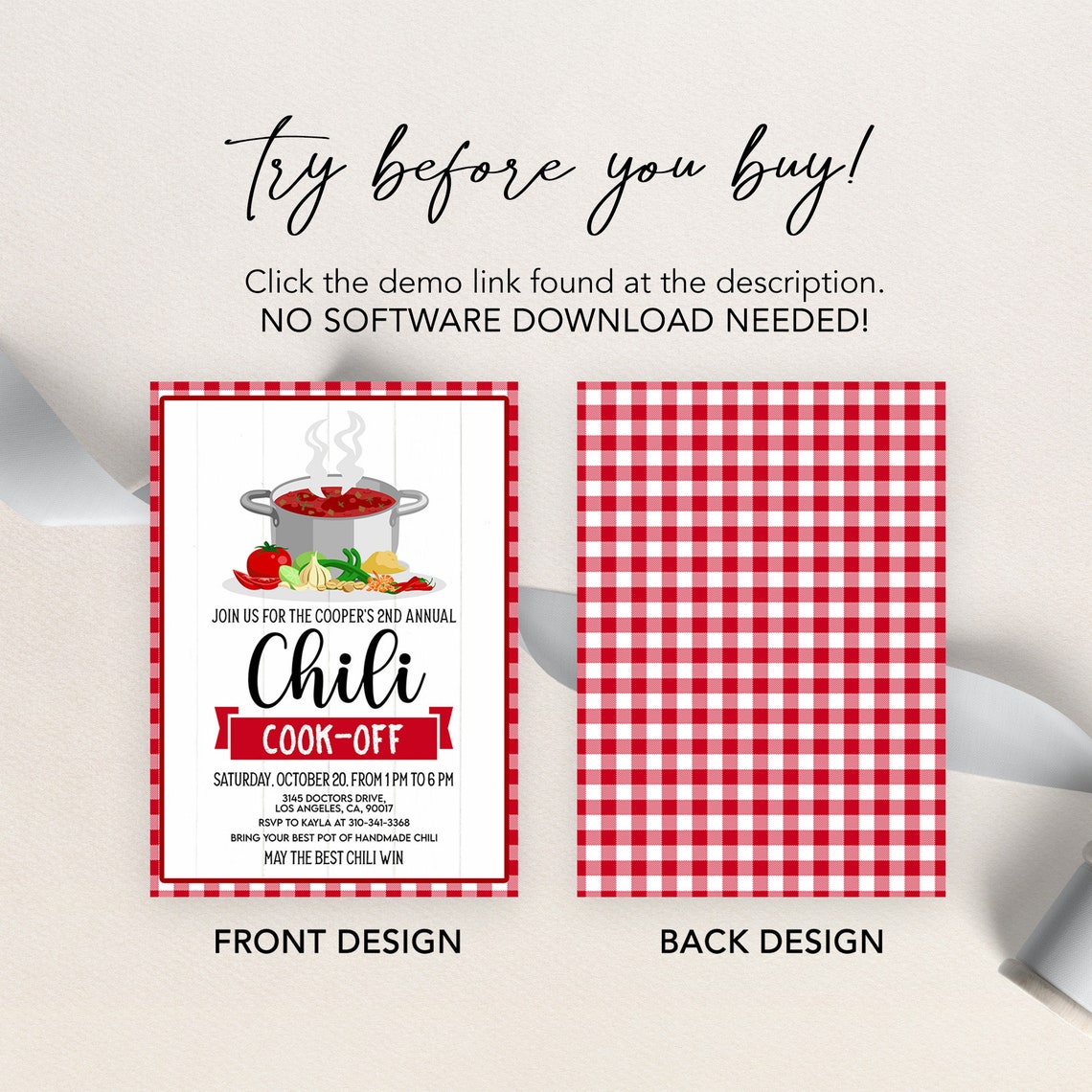 Chili Cookoff Invitation, Editable Chili Tasting Contest Competiton ...