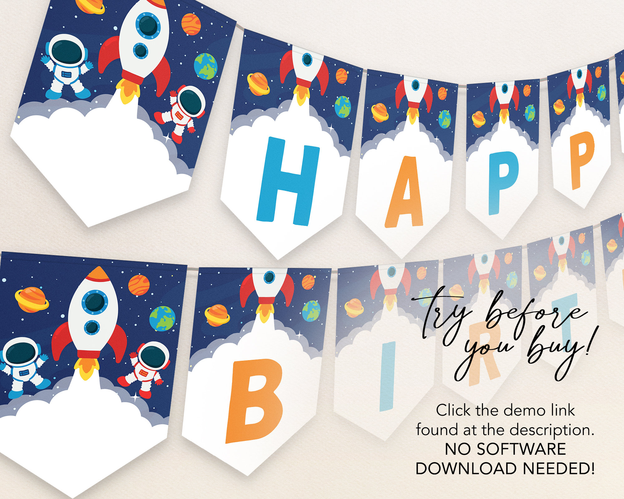 EDITABLE Space Happy Birthday Banner, Galaxy Birthday Banner, Boy Blue ...