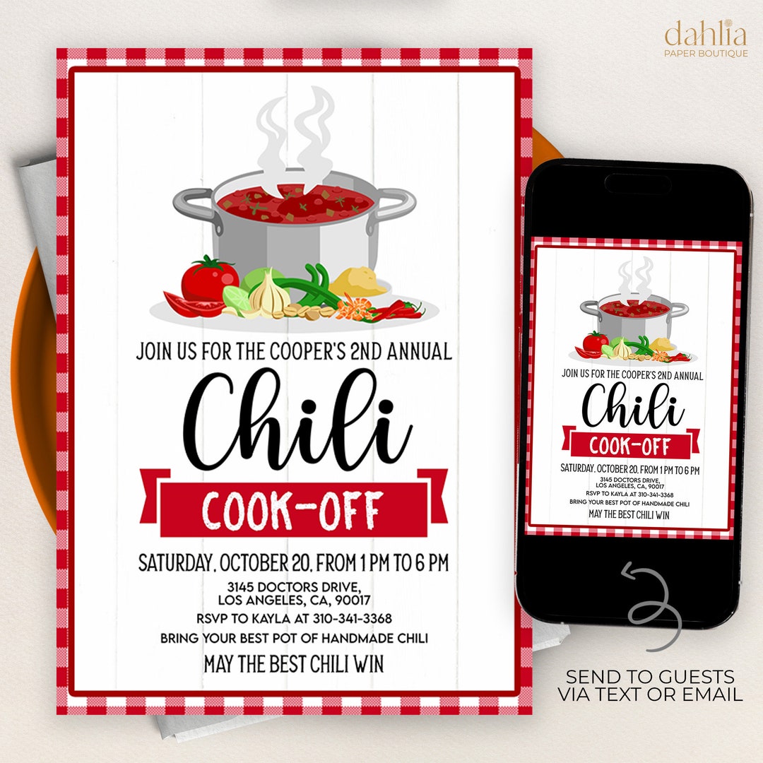 Chili Cookoff Invitation, Editable Chili Tasting Contest Competiton ...