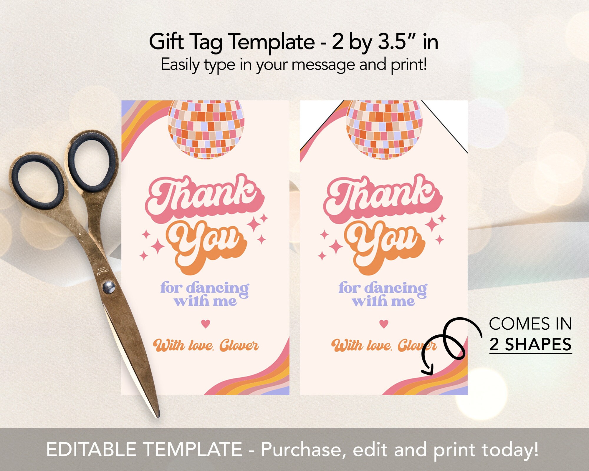 Thank You for Coming Gift Tag, Editable Disco Party Favor, Retro Groovy ...