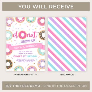 Donut Birthday Invitation, Editable Donut Birthday Invitation Template ...
