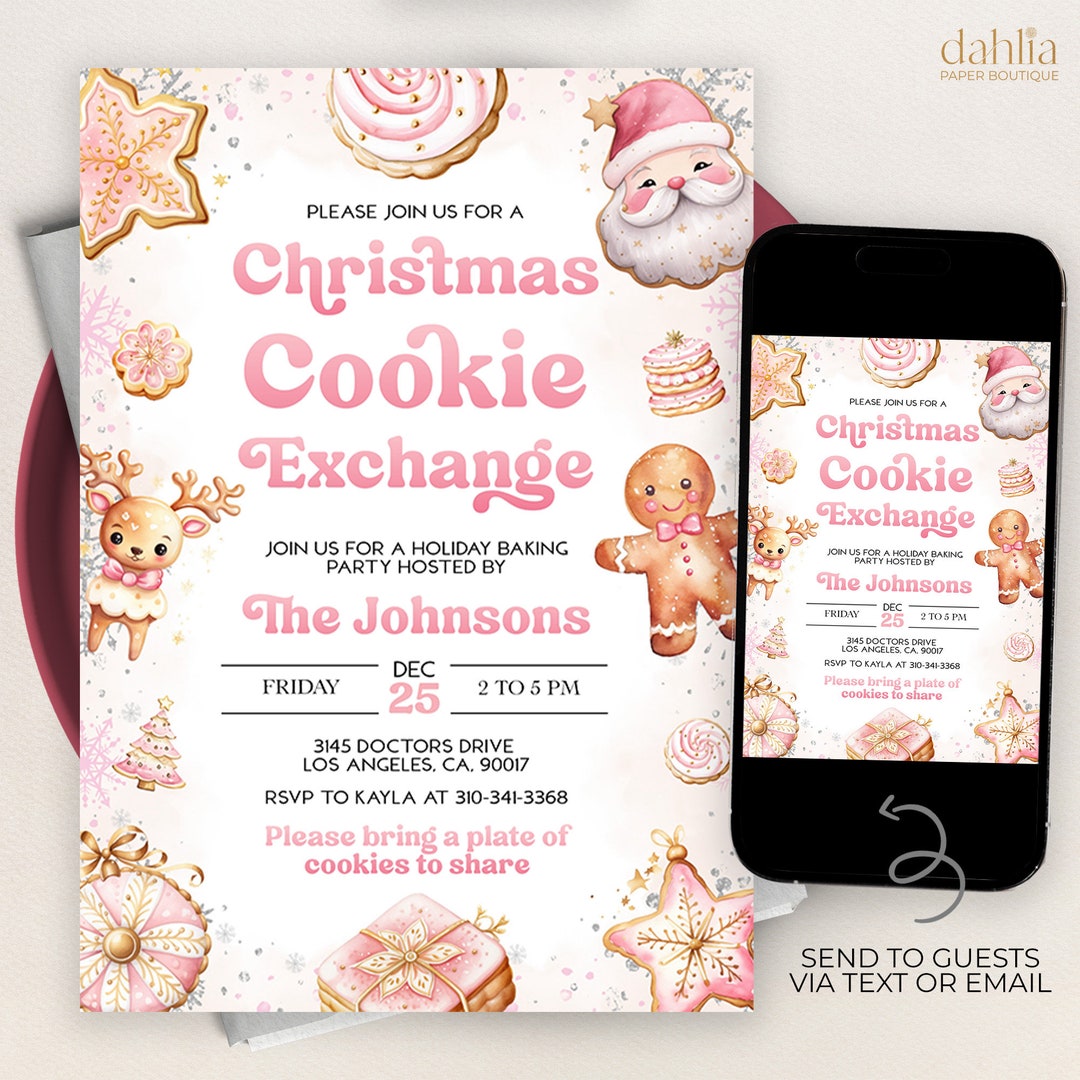Christmas Cookie Exchange Invitation Template, Editable Cookie Party ...