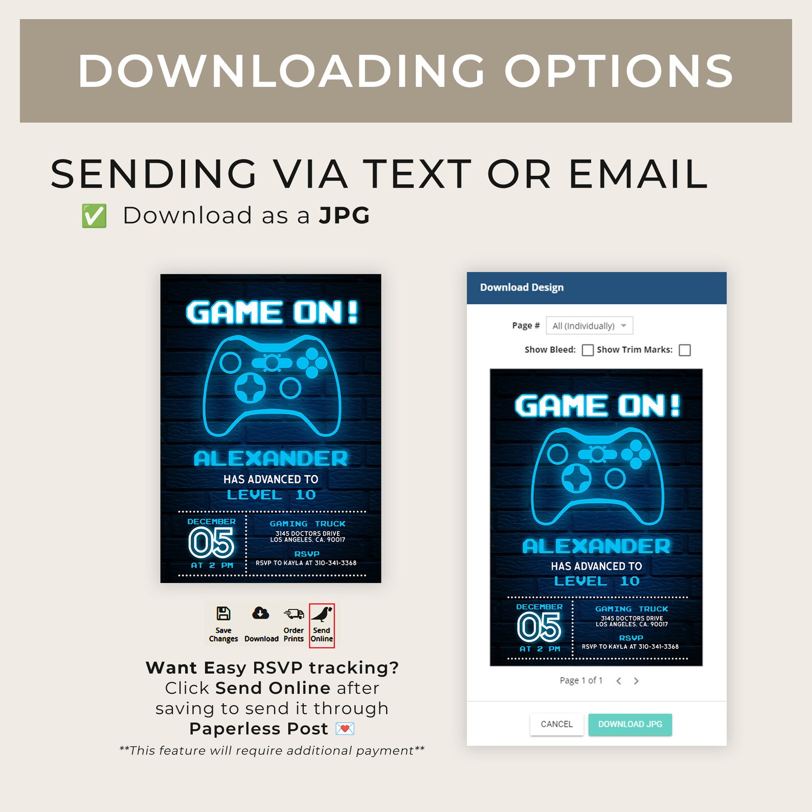 EDITABLE Video Game Party Invitation, Gamer Birthday Invite, Blue Glow ...