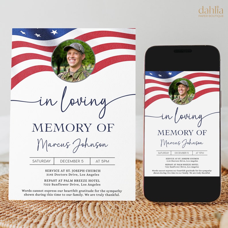 Military Funeral Invitation Template, Editable Navy Funeral ...