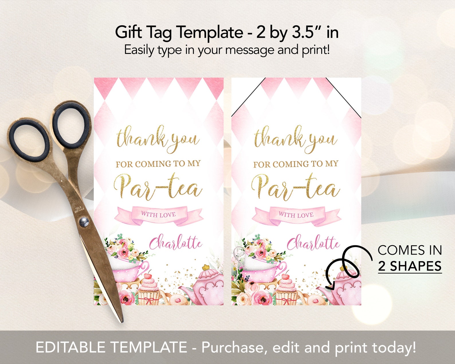EDITABLE Tea Party Birthday Thank You for Coming Gift Tag - Etsy