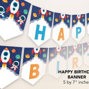 EDITABLE Space Happy Birthday Banner, Galaxy Birthday Banner, Boy Blue ...