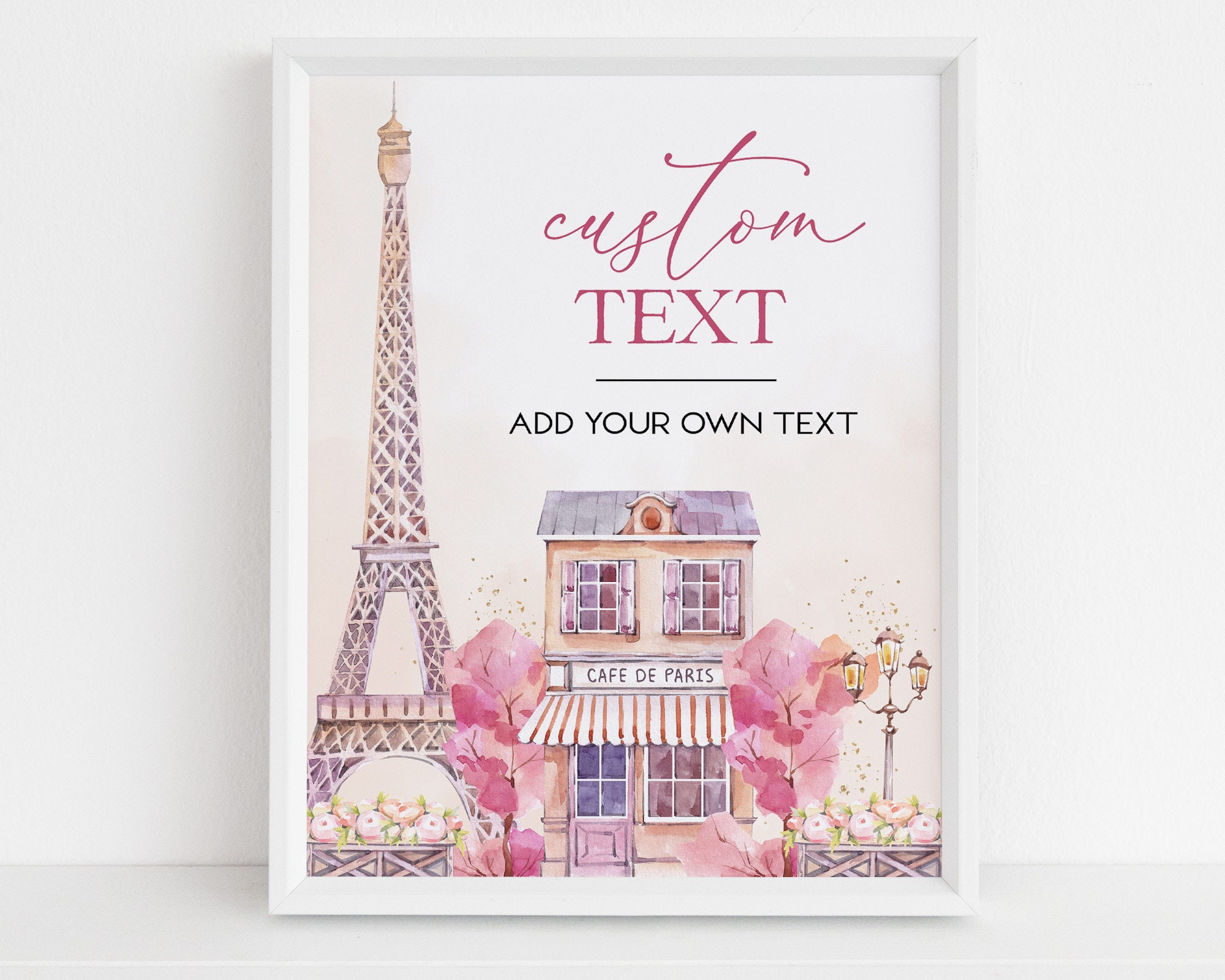 EDITABLE Paris First Birthday Custom Text Sign, Pink Parisian Cafe ...