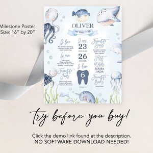 Under the Sea First Birthday Milestone Poster, EDITABLE Birthday Sign ...