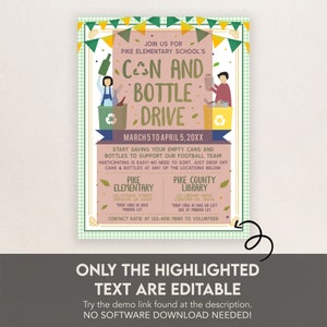 Editable Can and Bottle Drive Flyer, Recycling Drive Template ...