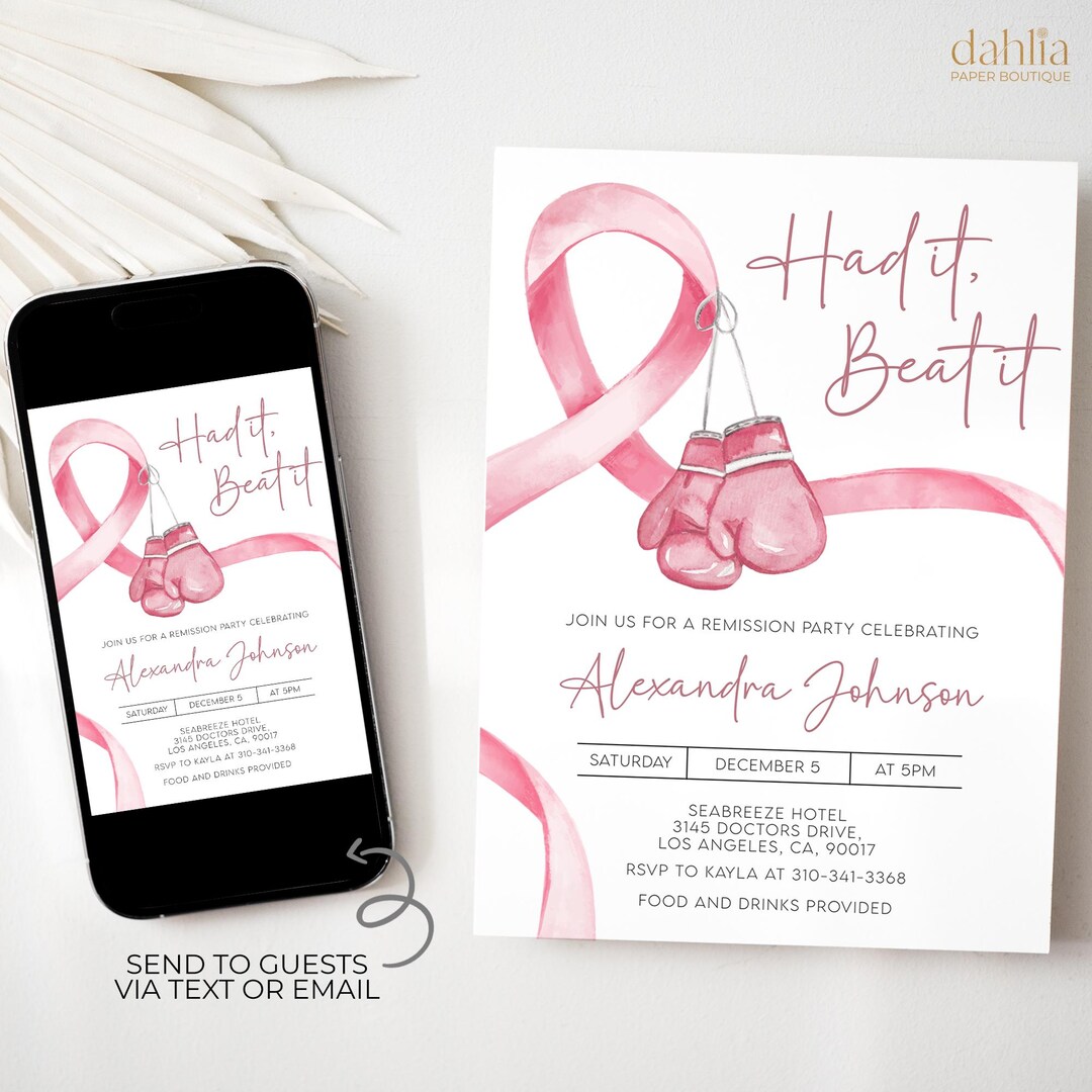 Cancer Remission Invite Template, Editable Breast Cancer Remission ...