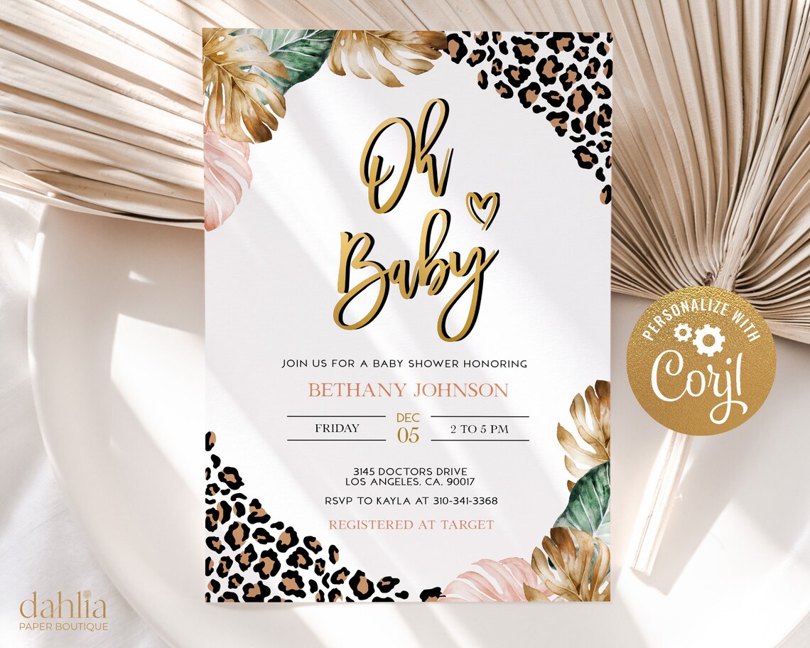 Leopard Baby Shower Invitation EDITABLE Oh Baby Party Invite - Etsy