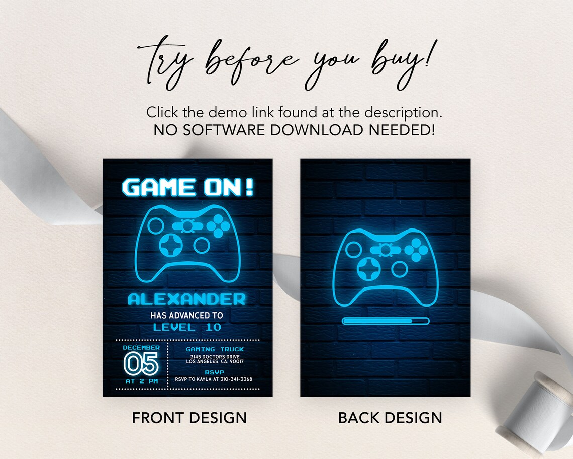 EDITABLE Video Game Party Invitation Gamer Birthday Invite - Etsy