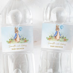 EDITABLE Peter Rabbit Baby Shower Water Bottle Sticker Label, Rustic ...
