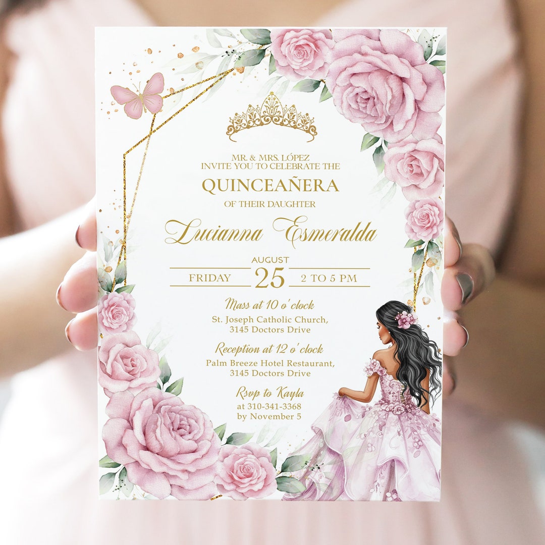 Blush Pink and Gold Quinceañera Invitation, EDITABLE 15th Birthday ...