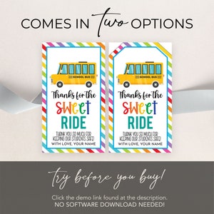 Editable School Bus Driver Favor Tags, Appreciation Week Gift Tag ...