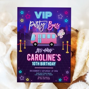 VIP Party Bus Invitation, EDITABLE Pink Limo Party Invite, Rock Star ...