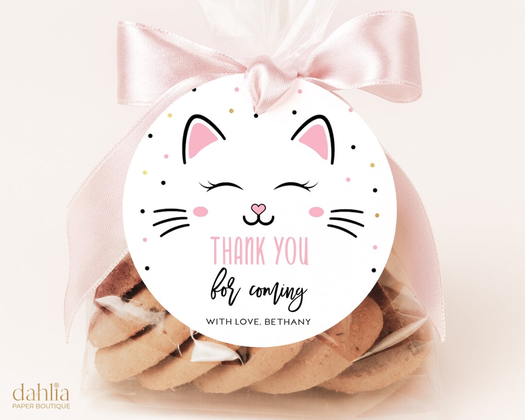 EDITABLE Kitty Cat Birthday Round Gift Tag, Purrfect Party Favor ...