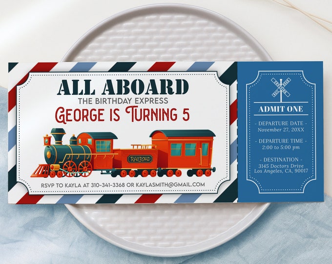 Train Ticket Invitations, Train Birthday Invite Printable, Ticket Party ...