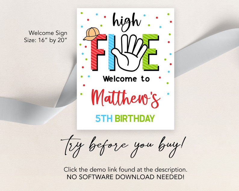 High Five Birthday Welcome Sign Editable Hi Five Party Decor - Etsy