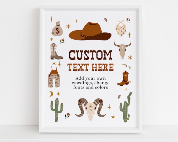 Wild West Birthday or Baby Shower Custom Text Sign EDITABLE | Etsy
