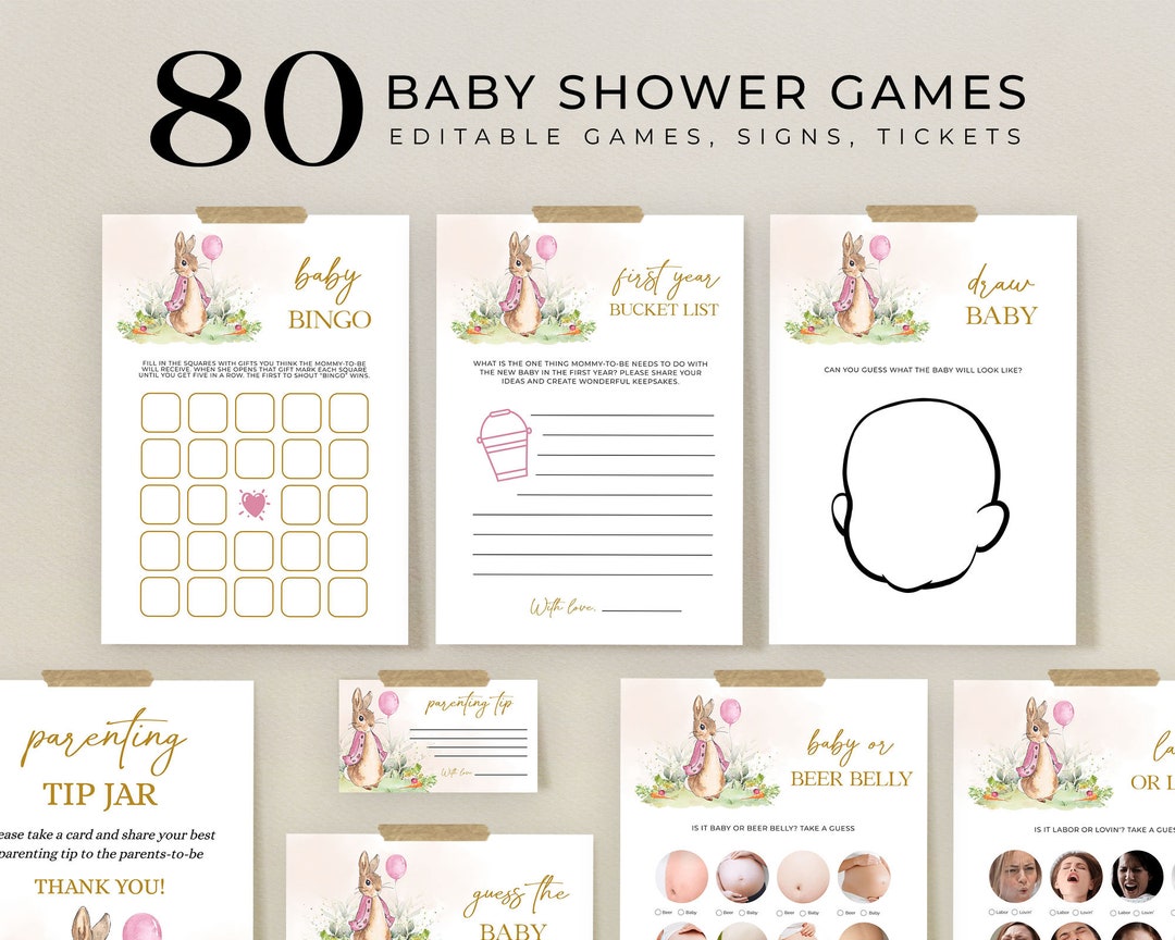 EDITABLE 80 Peter Rabbit Baby Shower Games, Rustic Bunny Game Bundle ...