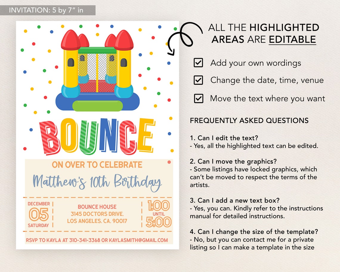 Bounce House Birthday Invitation EDITABLE Kids Park Party - Etsy
