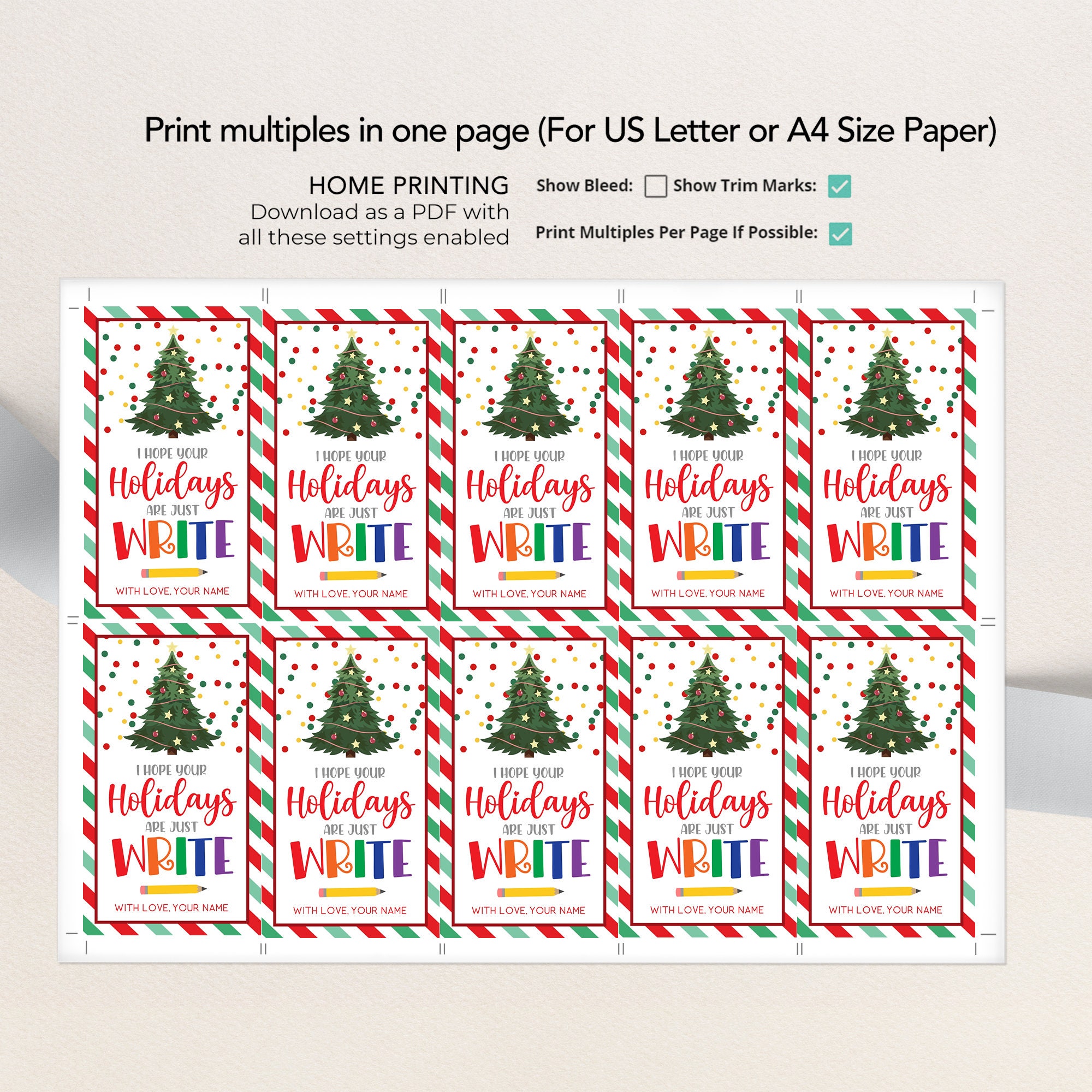 Christmas Pencil Gift Tag, Just Write Holiday Pencil Tag, Classroom ...