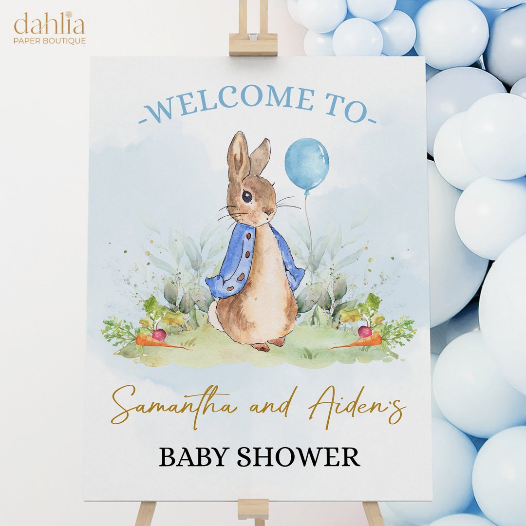 EDITABLE Peter Rabbit Baby Shower Welcome Sign, DIY Rustic Boy Bunny ...
