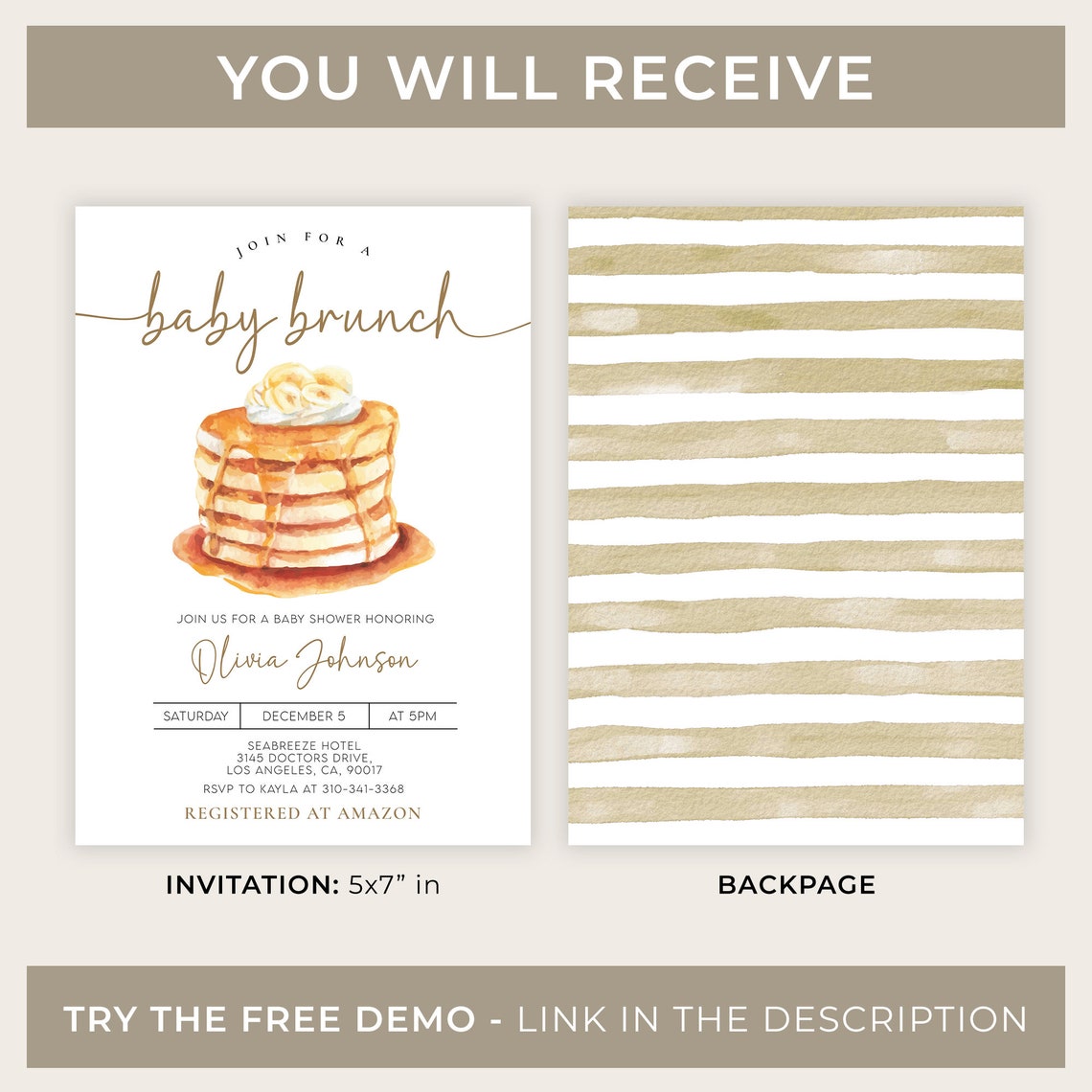 EDITABLE Baby Brunch Invitation, Pancake Breakfast Baby Shower Invite ...