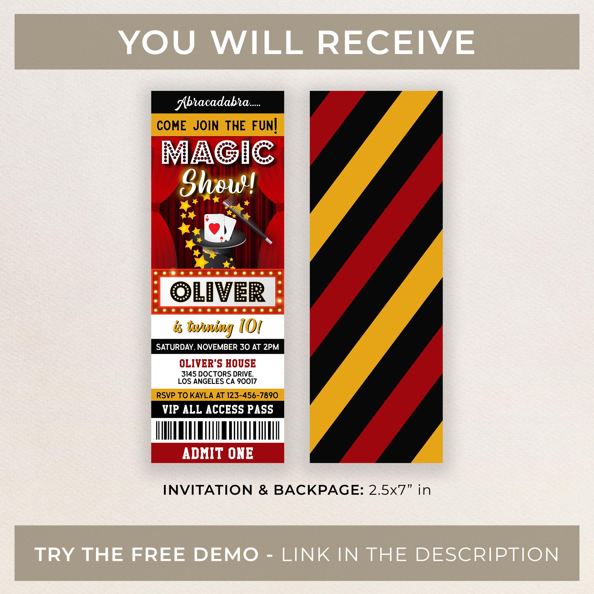 Magic Show Ticket Birthday Invitation, EDITABLE Circus Party Invite ...