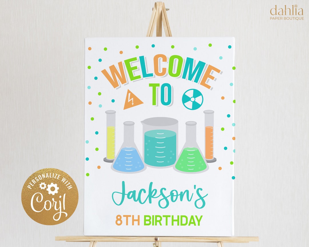 EDITABLE Mad Science Birthday Welcome Sign, Blue Science Party Decor ...