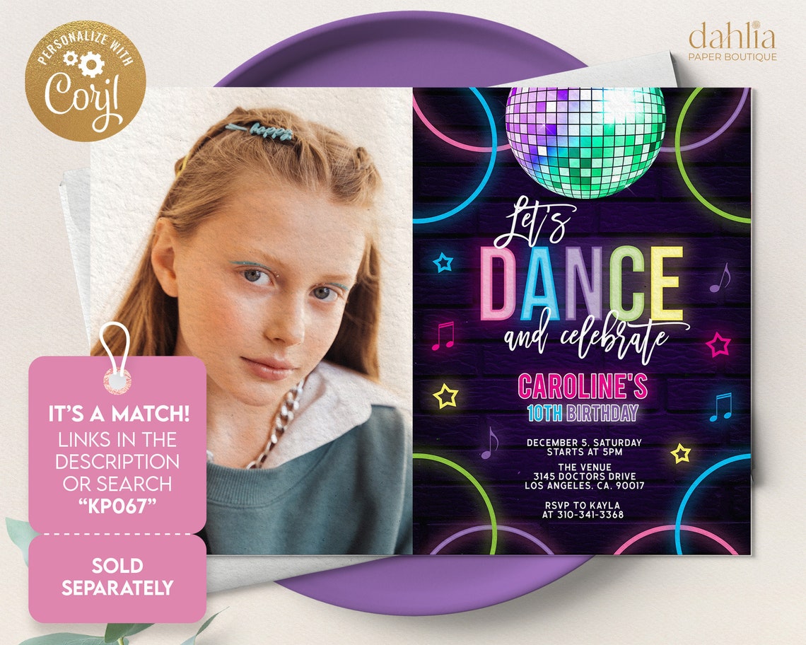 Dance Party Birthday Welcome Sign Editable Glow Neon Banner - Etsy